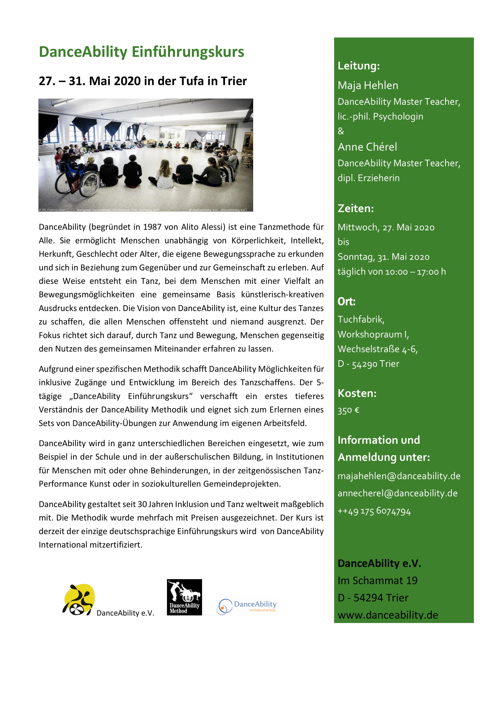 Weiterbildung Einführung in die DanceAbility Methode | DanceAbility ...